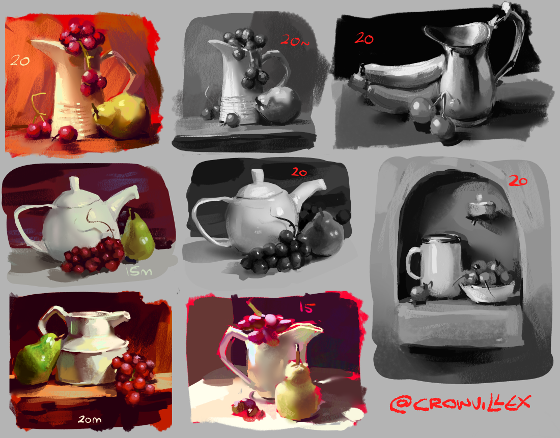 Timed still life value studies 😡🍇 CROWVILLEX - 插图 ART street