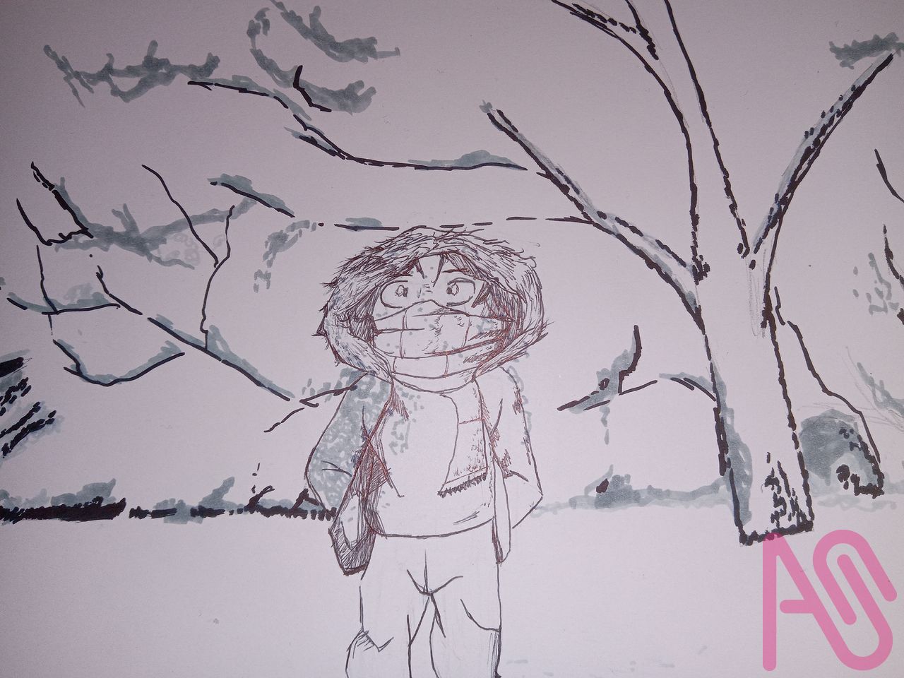 A little boy standing in the snow Redwillis - Illustrations ART street