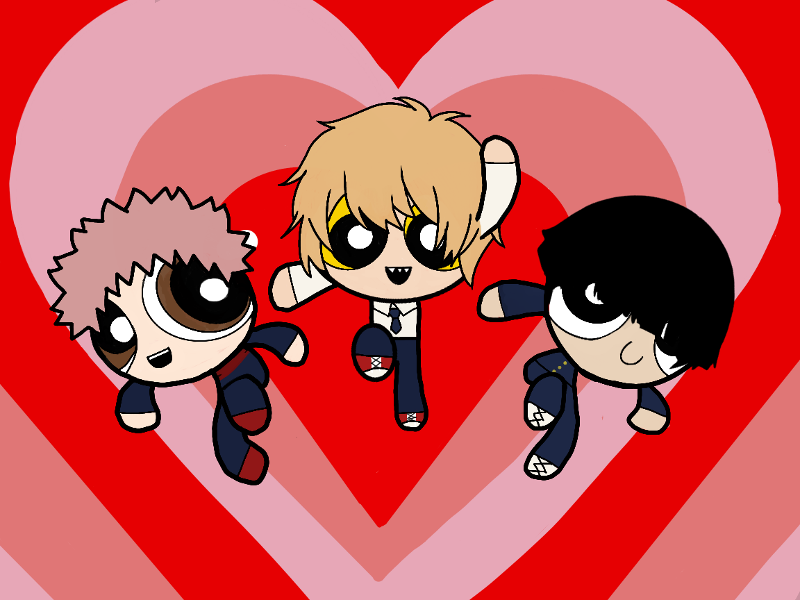 Denji, yuuji, and mob as powerpuff girls itadoriluvr - Illustrations ...