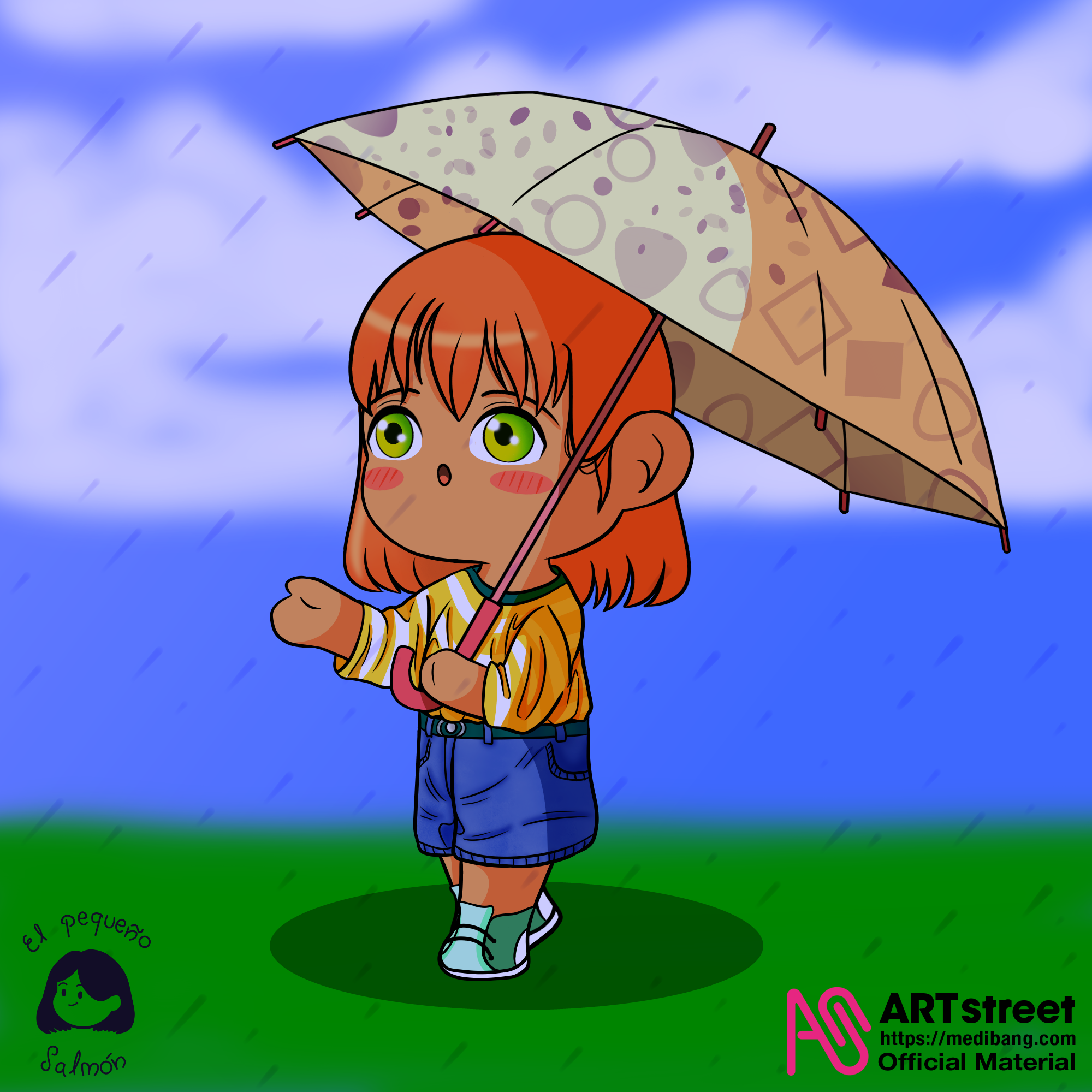 En la lluvia Salmón - Illustrations ART street