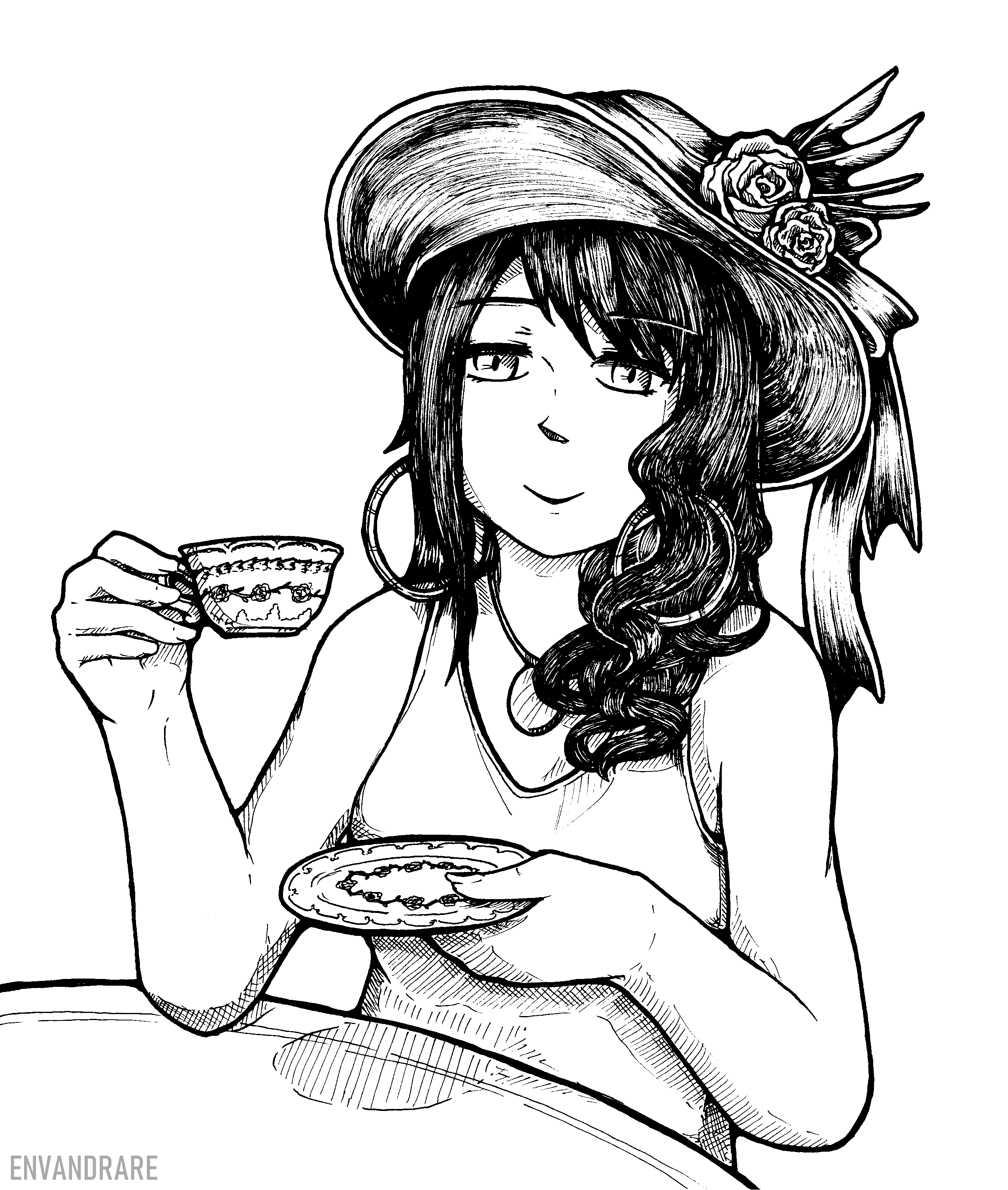 [Inktober 7 - Fancy] Tea Time Maria envandrare - Illustrations ART street