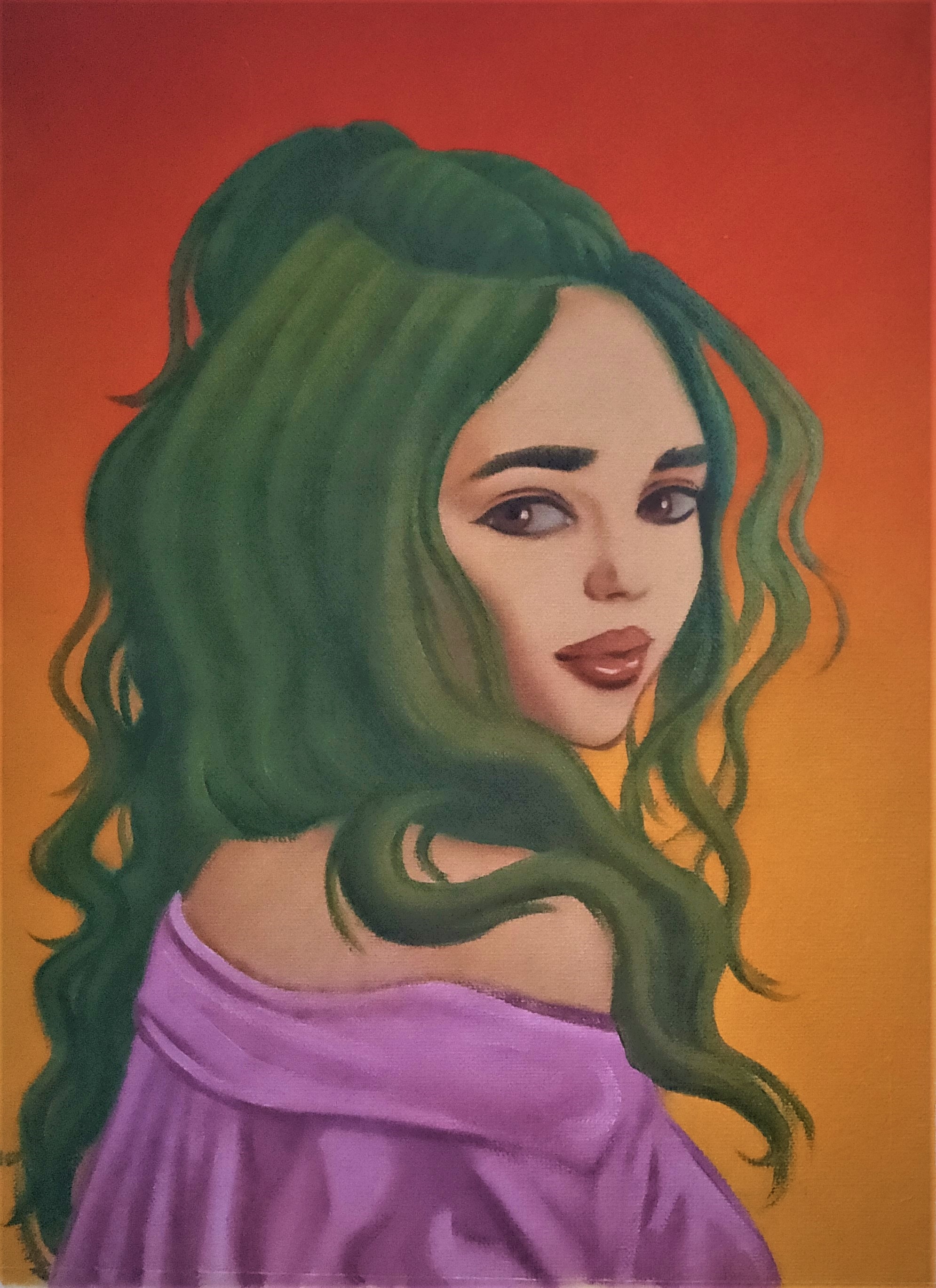 Dulce chica de pelo verde Dibujador - 插图 ART street