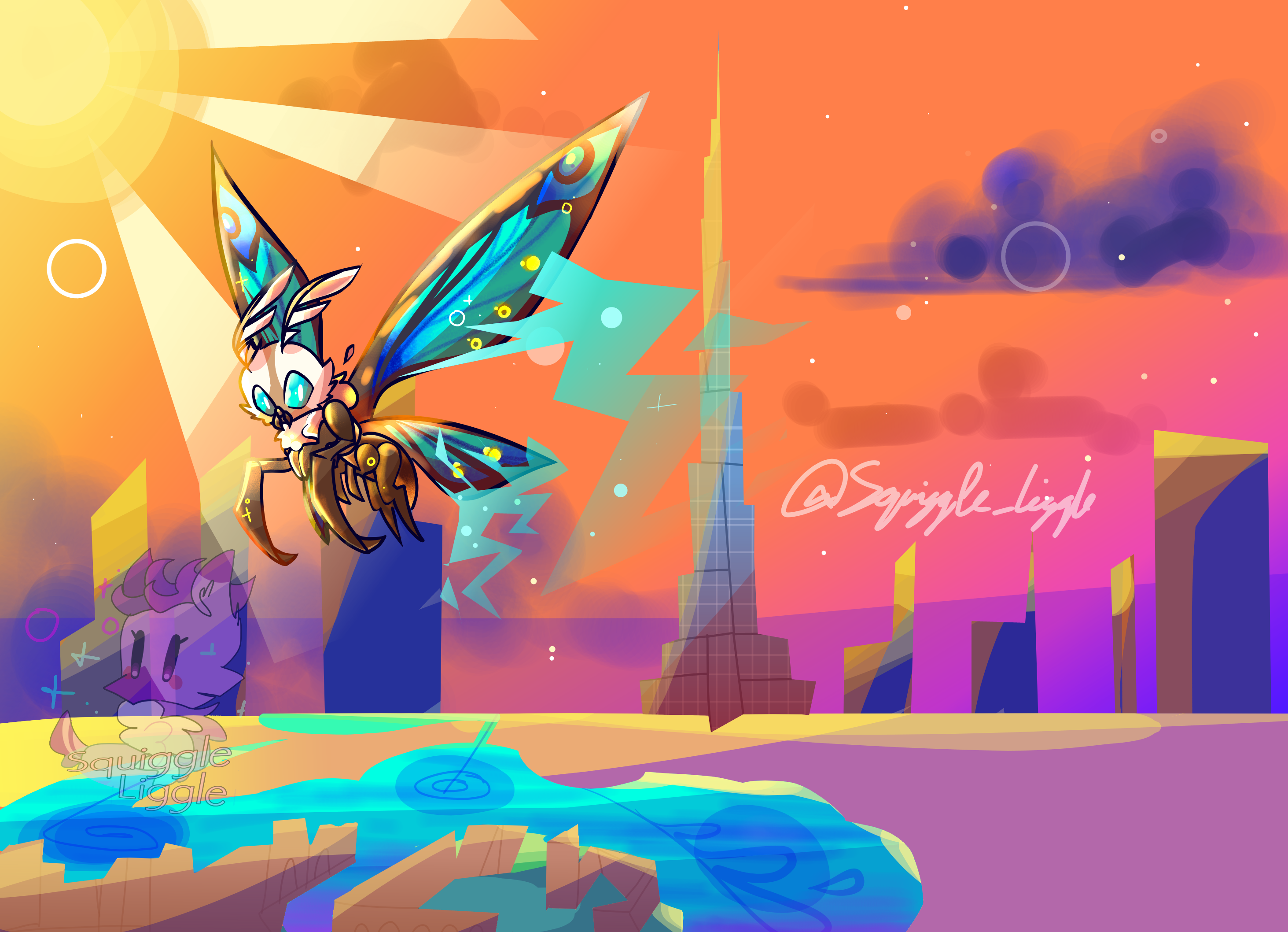 Mothra on Burj Khalifa during sunset Squiggle Liggle - Illustrations ...