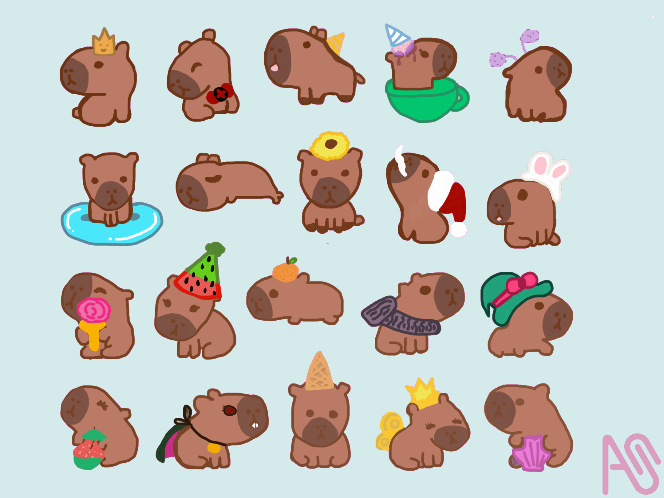 Cute capys Strawbearymochi!! - Illustrations ART street