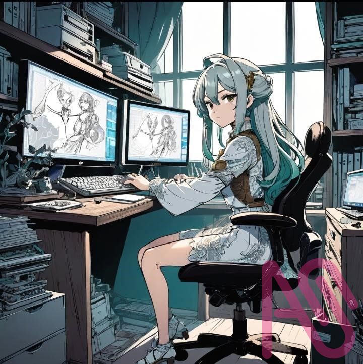 Anime Girl Drawing On Computer