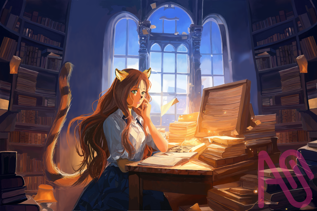 only a student girl into a magical library NINNI - Illustrations ART street