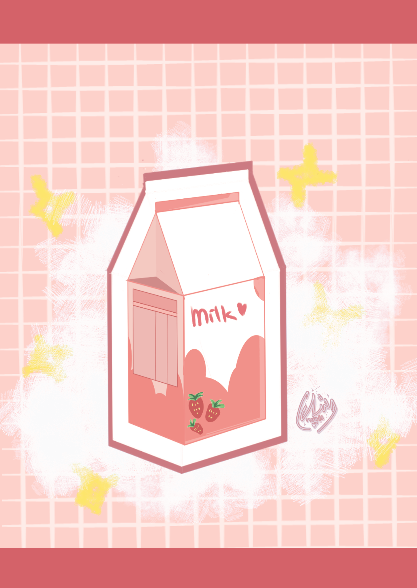 Aesthetic Strawberry Milk~ Rusyda Si Pelukis - Illustrations ART street